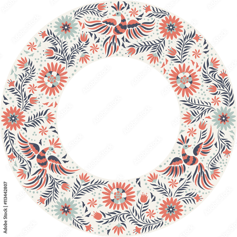 Mexican embroidery round pattern. Colorful and ornate ethnic frame ...