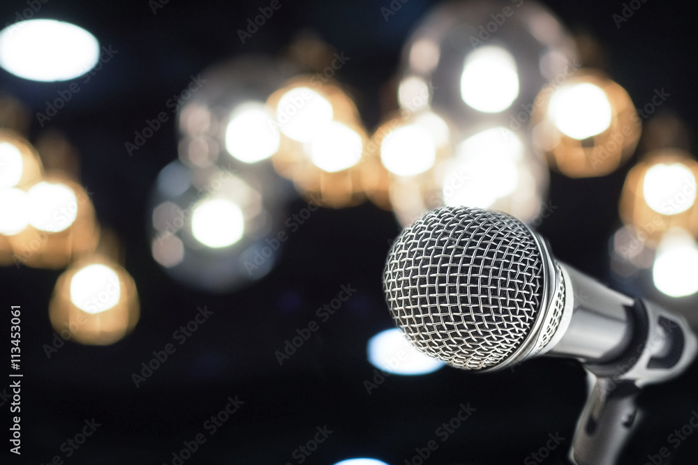 microphone on night bokeh background Stock Photo | Adobe Stock