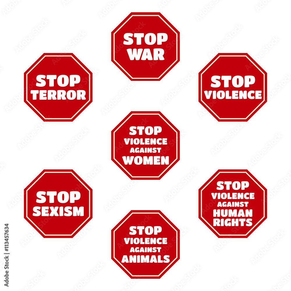 vector set of Stop Terror, War, Sexism, Violence against Women, Human ...
