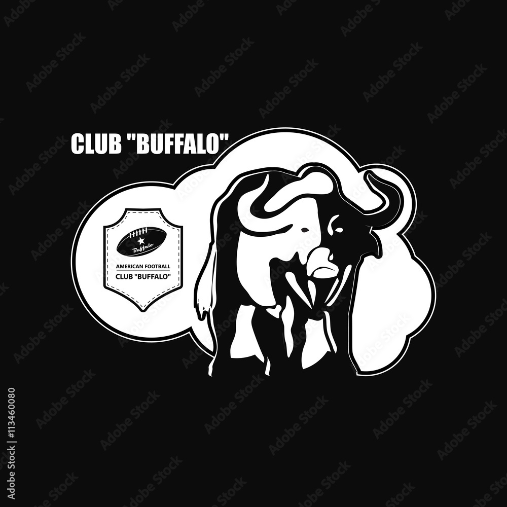 The logo with the Buffalo. The emblem of a Buffalo in the edging. Stock ...