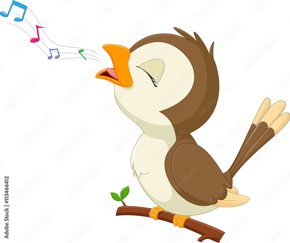 cute bird cartoon singinig Stock Vector | Adobe Stock