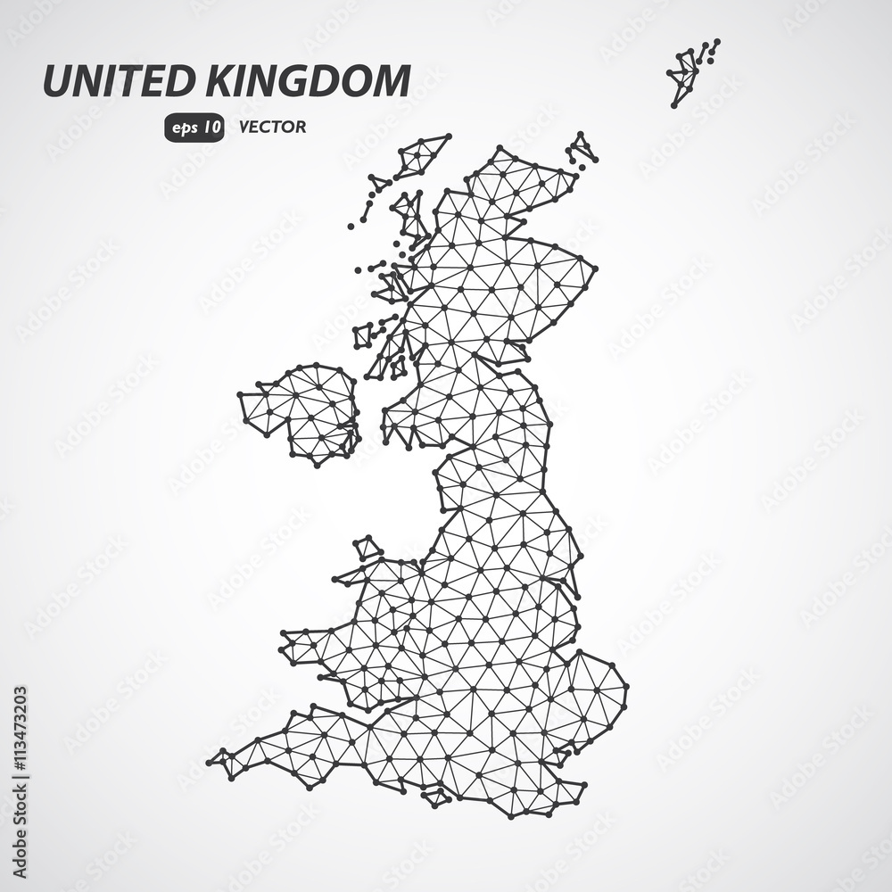 Polygonal United Kingdom of Great Britain maps. Map of country in low ...