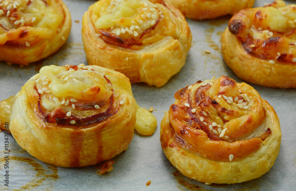 Easy puff pastry menu. Bacon & Cheese Puff Pastry Rolls. Stock Photo ...