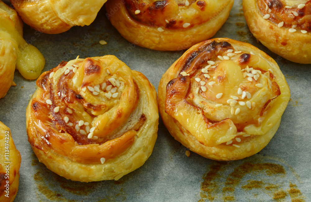 Easy puff pastry menu. Bacon & Cheese Puff Pastry Rolls. Stock Photo ...
