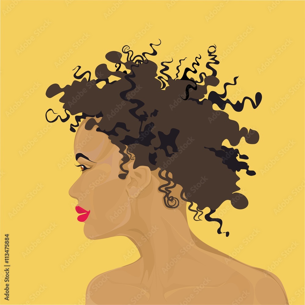 Face Dark Skinned Girl In Profile This Is Vector Illustration Of A