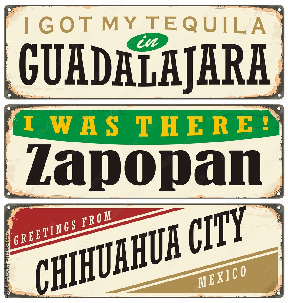 Vintage metal signs collection with Mexico cities Stock Vector | Adobe ...