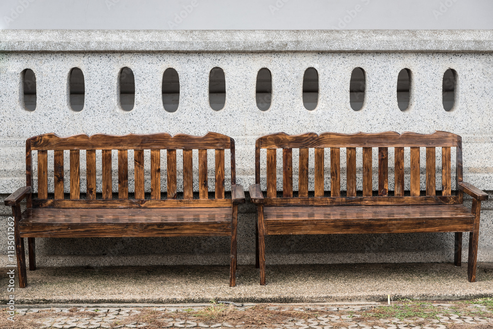 Long wood chairs Stock Photo | Adobe Stock