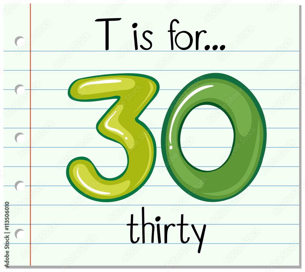 Flashcard letter T is for thirty Stock Vector | Adobe Stock