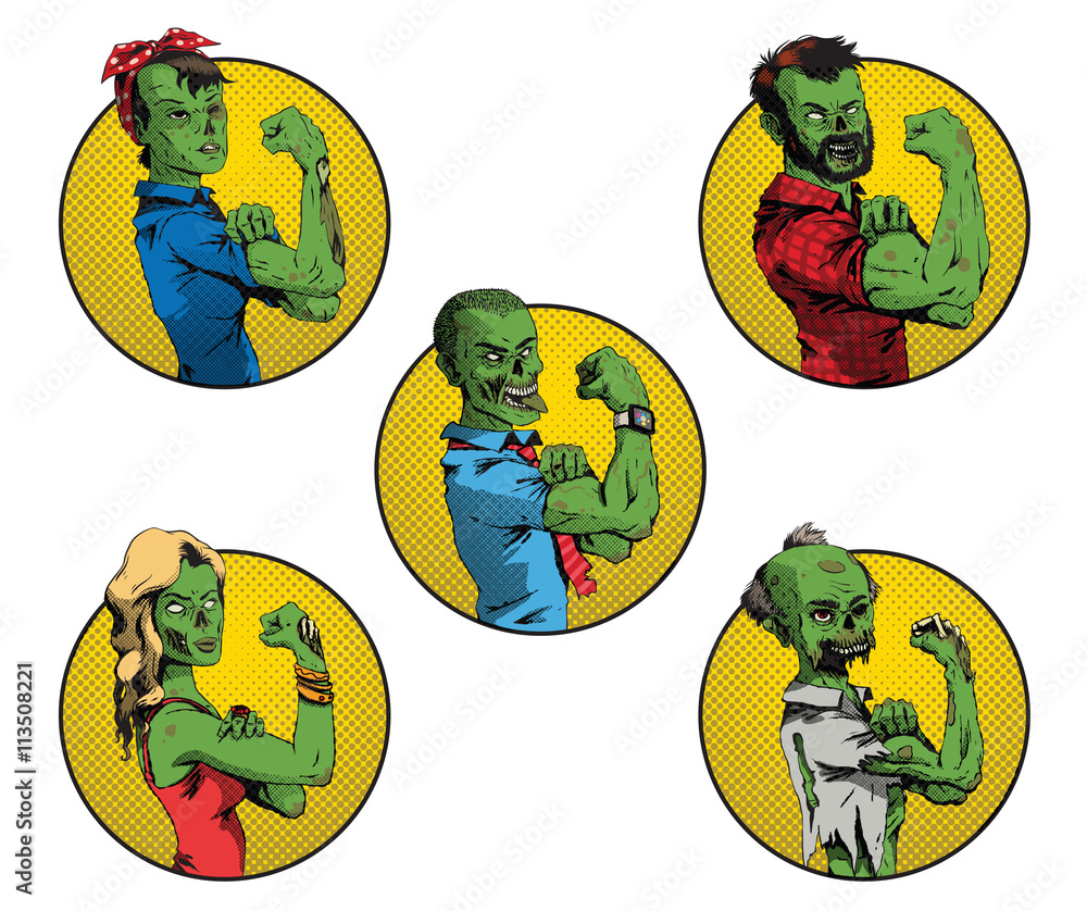 Vector set of Halloween round yellow frames with cartoon images of a ...