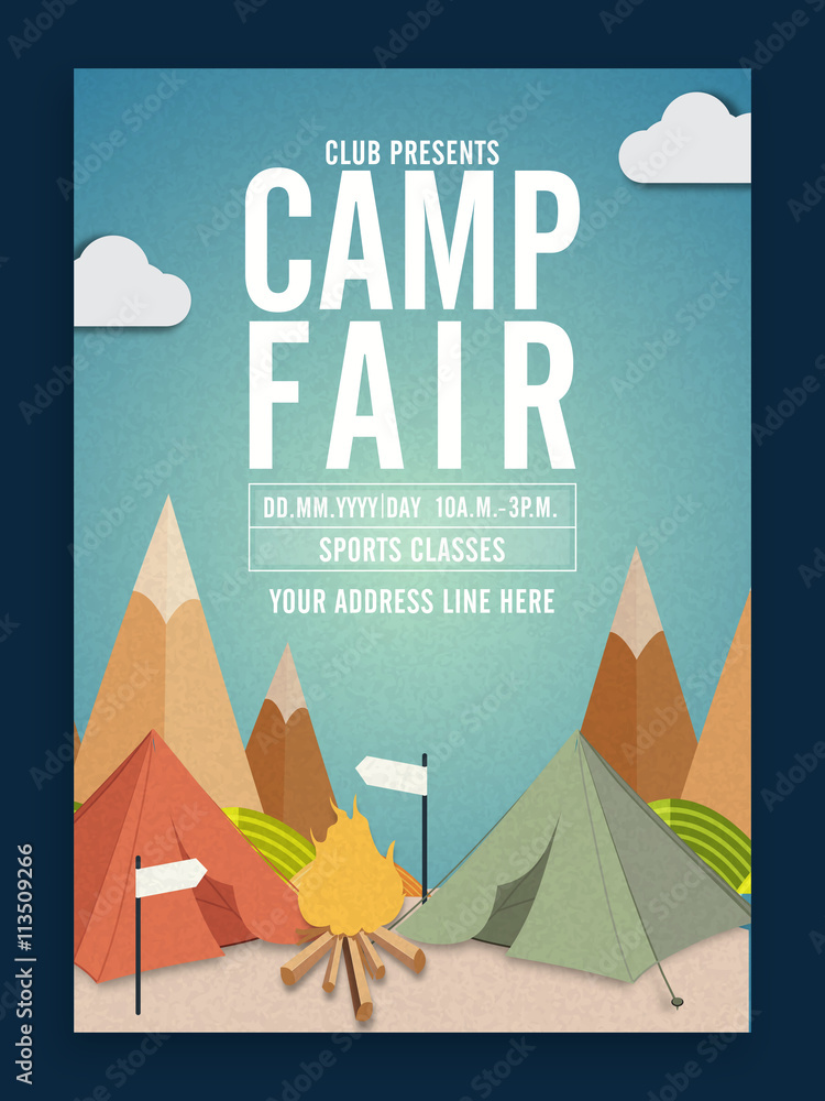 Camp Fair Template, Banner or Flyer design. Stock Vector | Adobe Stock