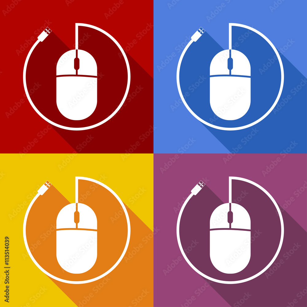 Icono plano ratón de ordenador con sombra en varios colores Stock ...