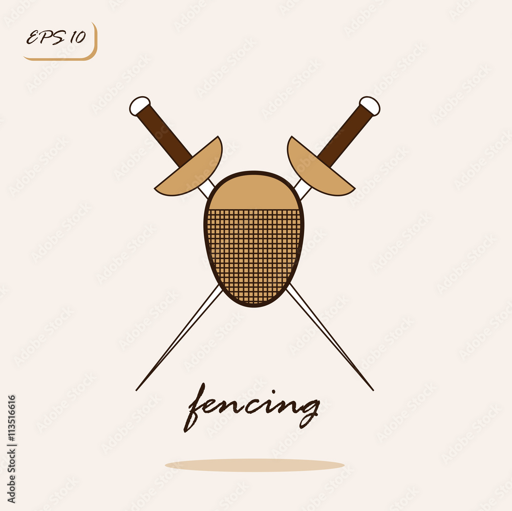 Vector illustration showing rapier and mask a fencer. Fencing Sports ...