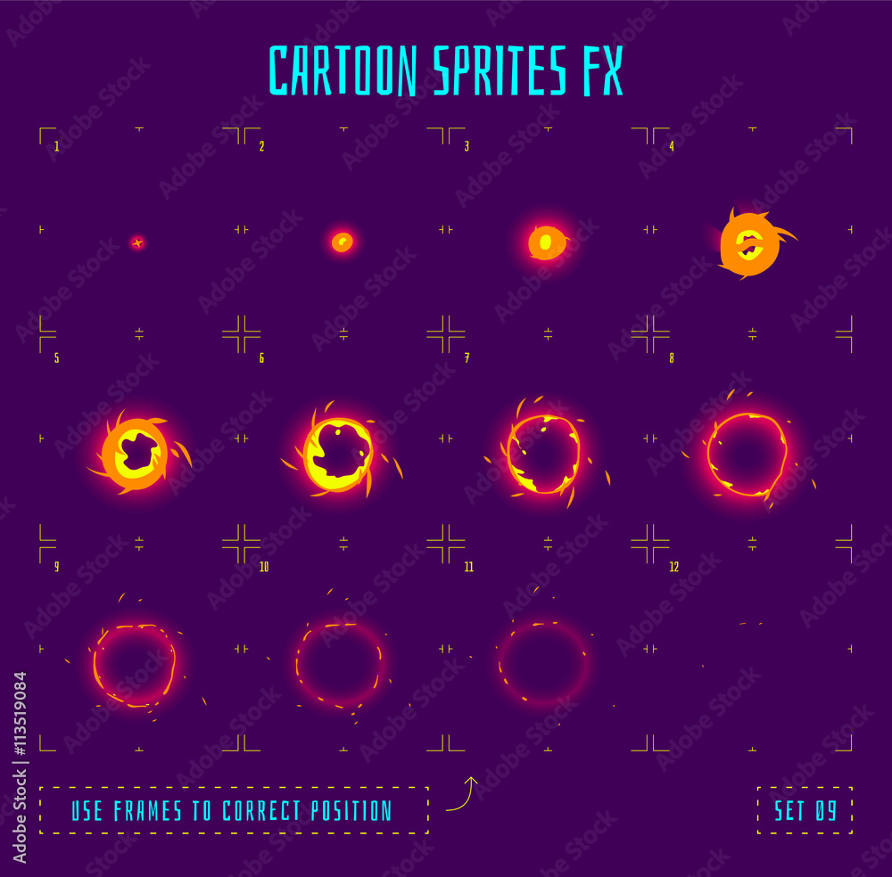 Animation frames or energy explosion sprites Stock Vector | Adobe Stock