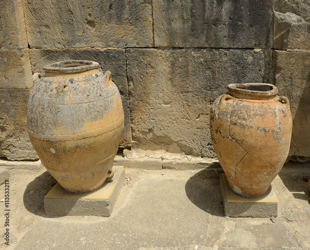 Old walls of Faistos, 1700-1450 BC. The ruins of the Minoan palaces and ...