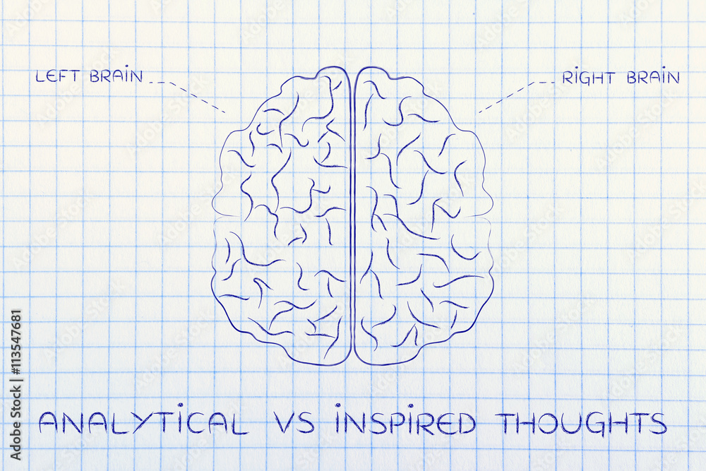 left and right brain illustration, caption analytical & inspired Stock ...