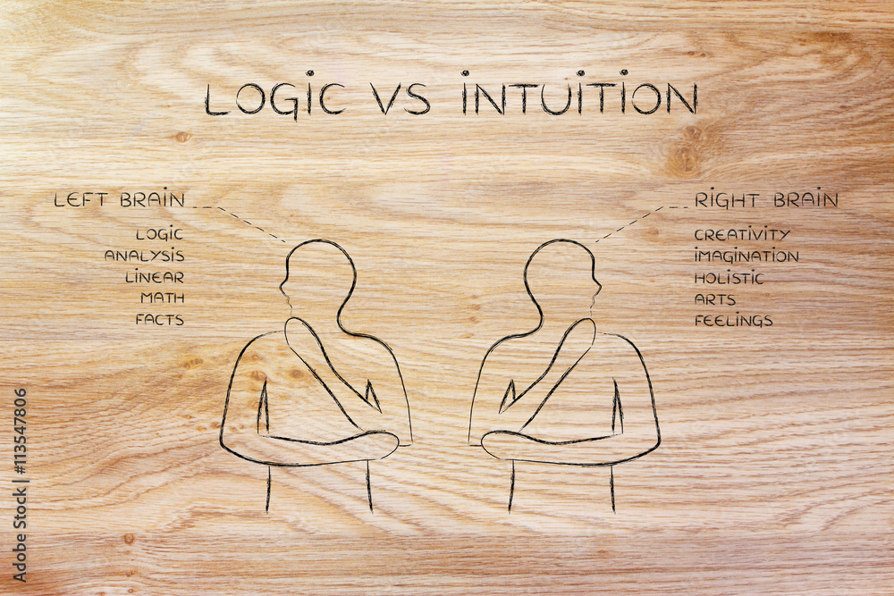 men with left and right brain function descriptions, logic vs in Stock ...