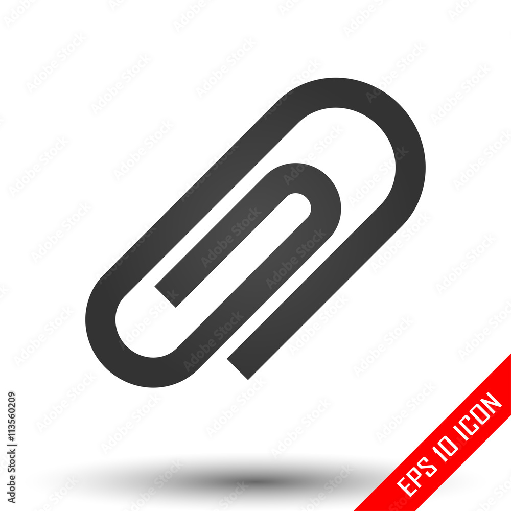 Paperclip icon. Simple flat logo of paperclip sign on white background. Vector illustration ...