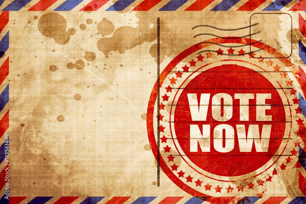 vote now, red grunge stamp on an airmail background Stock Illustration ...