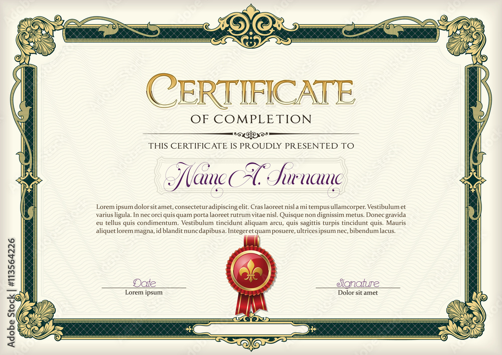 Certificate of Completion Vintage Frame. Stock Vector | Adobe Stock