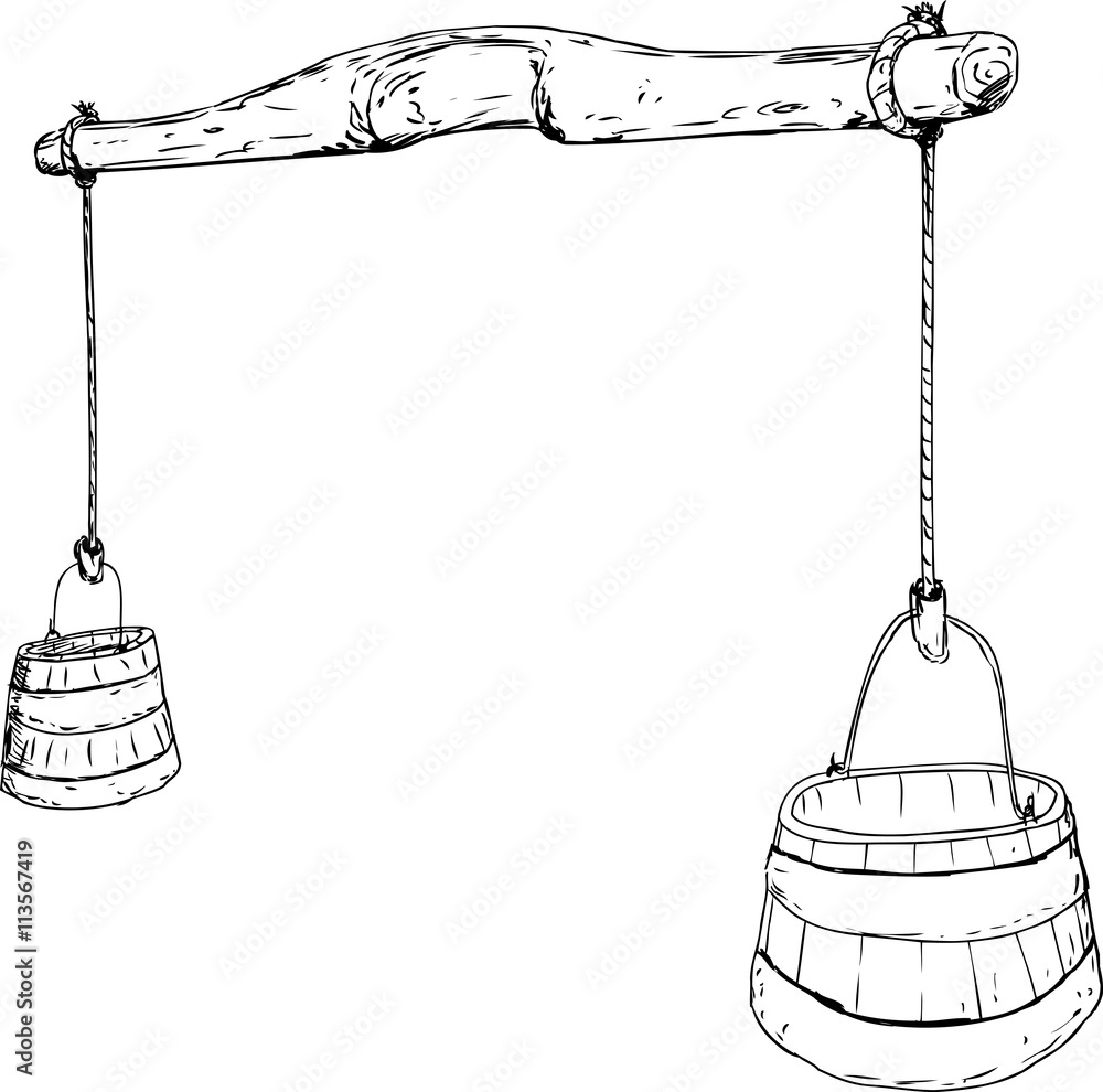 Outline sketch of 18th Century Yoke with Buckets Stock Vector | Adobe Stock