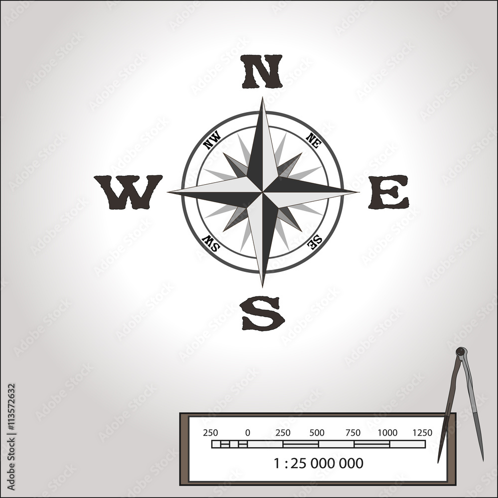 Wind rose illustration. Isolated vector. Element of an ancient or old ...