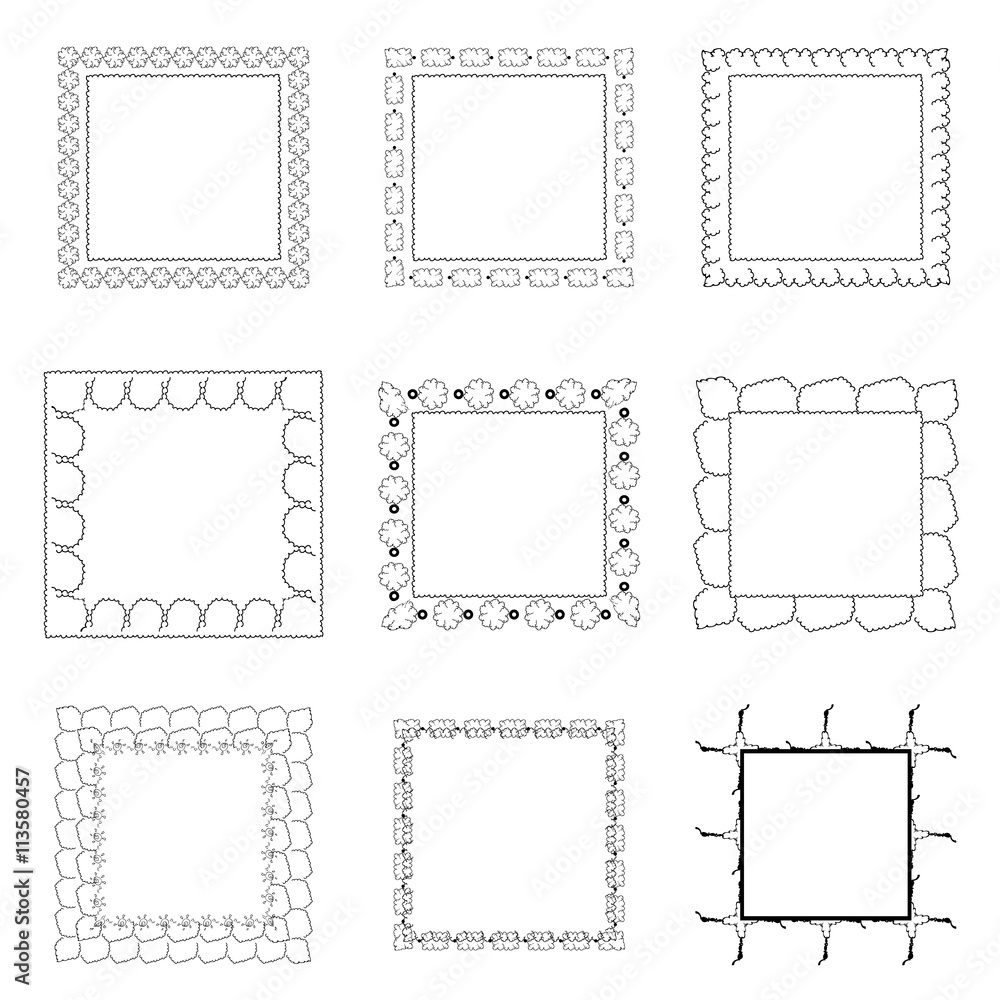Set of ornate black picture frames isolated on white,free hand drawing ...