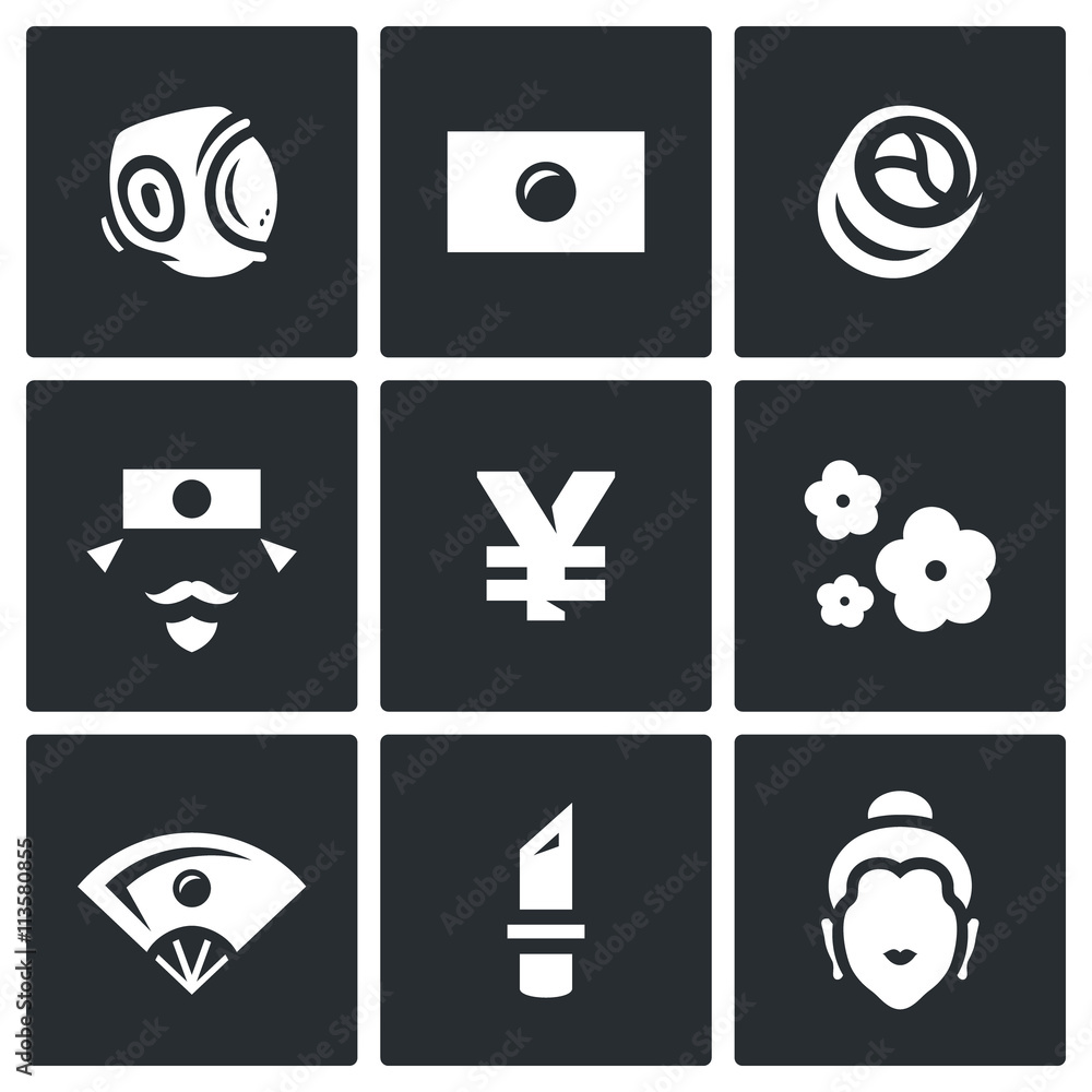 Vector Set of Japan Icons. Sport, National Flag, Traditional Food ...