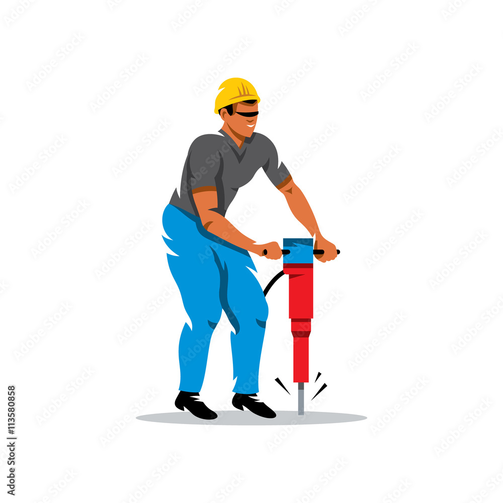 Vector Man with Jackhammer Cartoon Illustration. Stock Vector | Adobe Stock