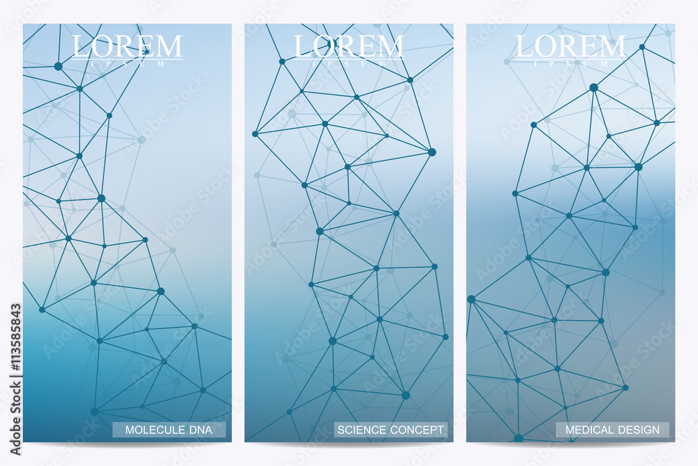 Set of modern vector flyers. Abstract background with molecule ...