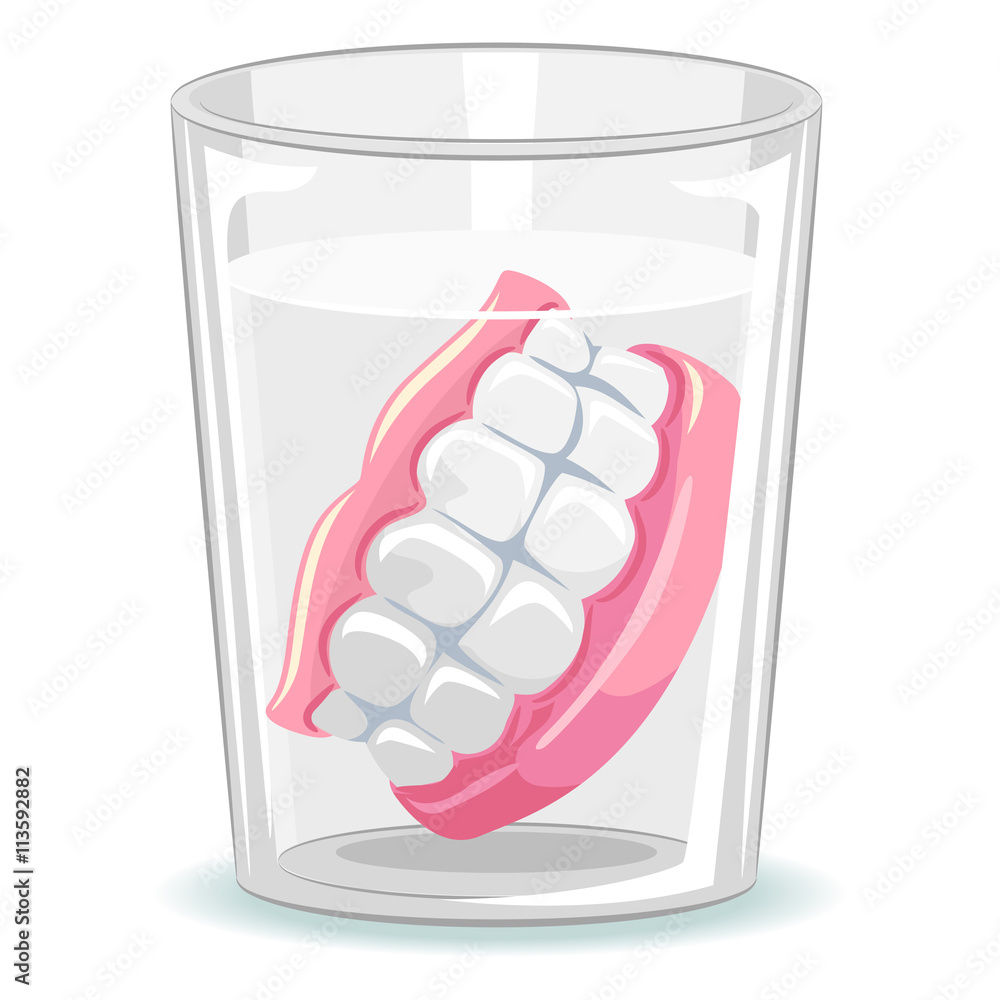 Vector Illustration of Dentures in Glass of Water Stock Vector | Adobe ...