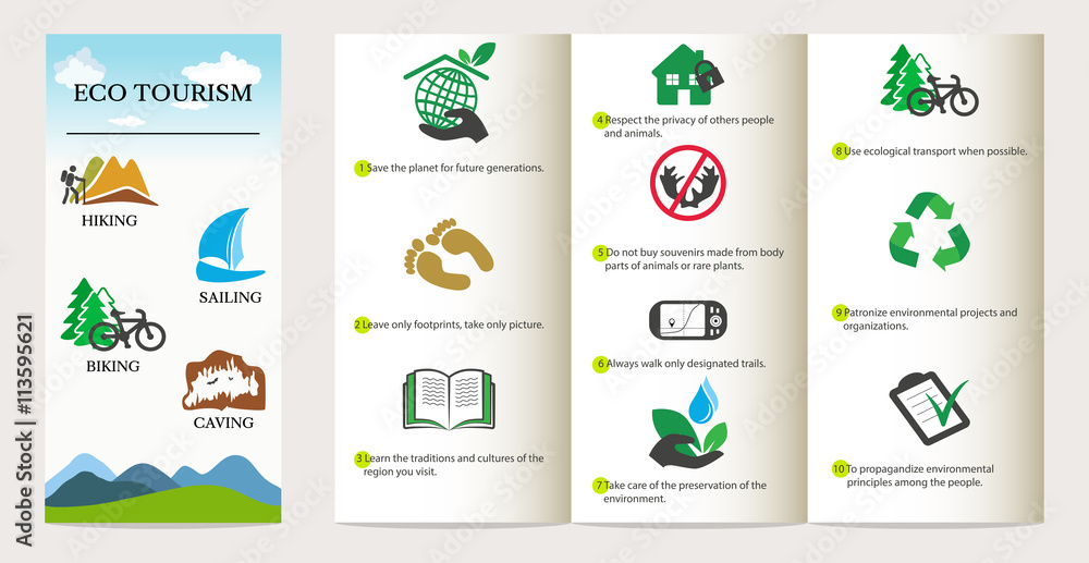Ecotourism concept. Brochure with icons and text. Eco friendly design ...