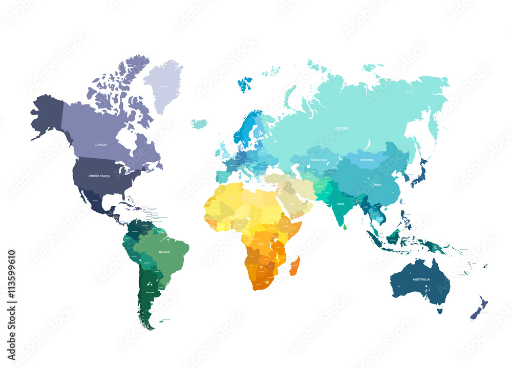 Color World Map Continents
