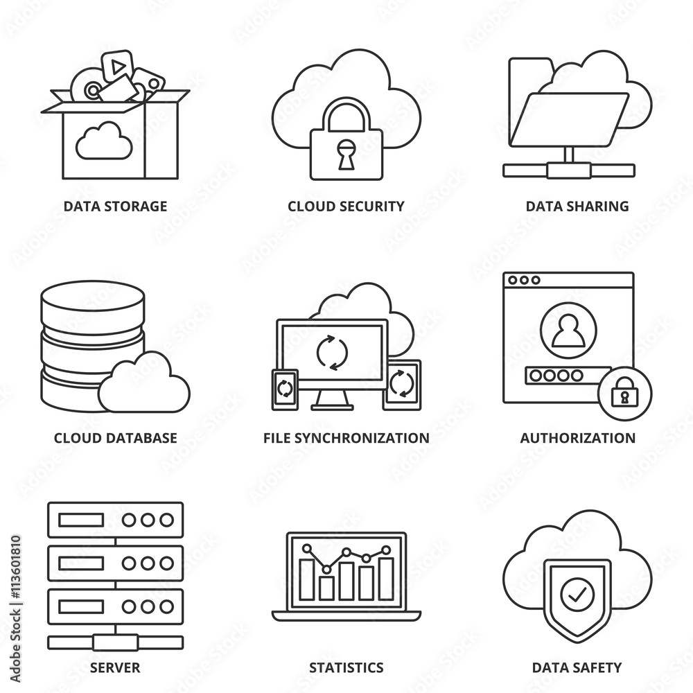 Cloud computing vector icons set Stock Vector | Adobe Stock