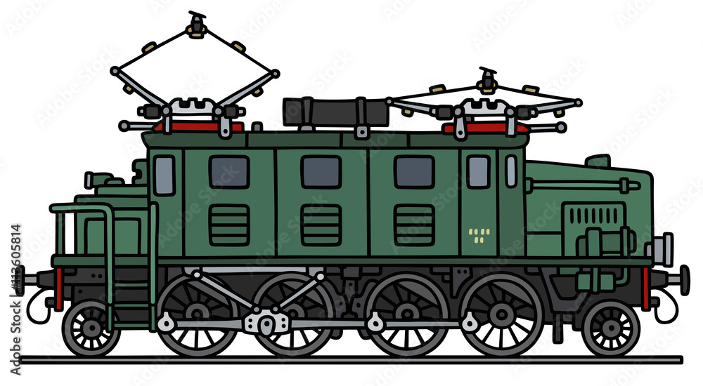 Classic electric locomotive / Hand drawing, vector illustration Stock ...