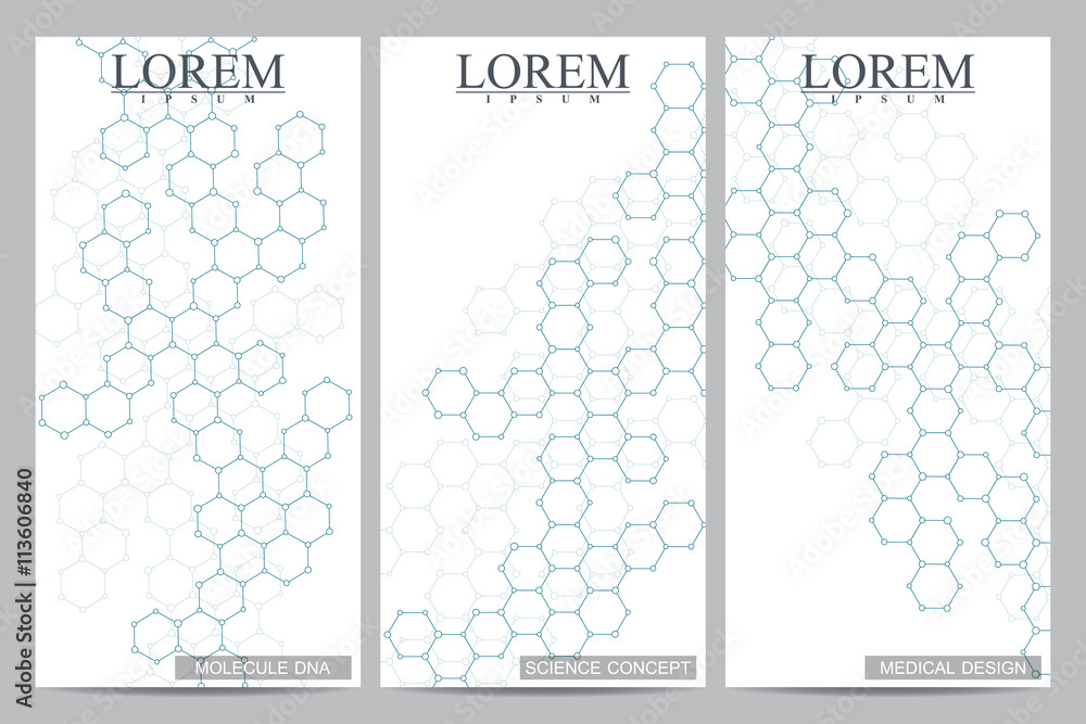 Set of modern vector flyers. Abstract background with molecule ...