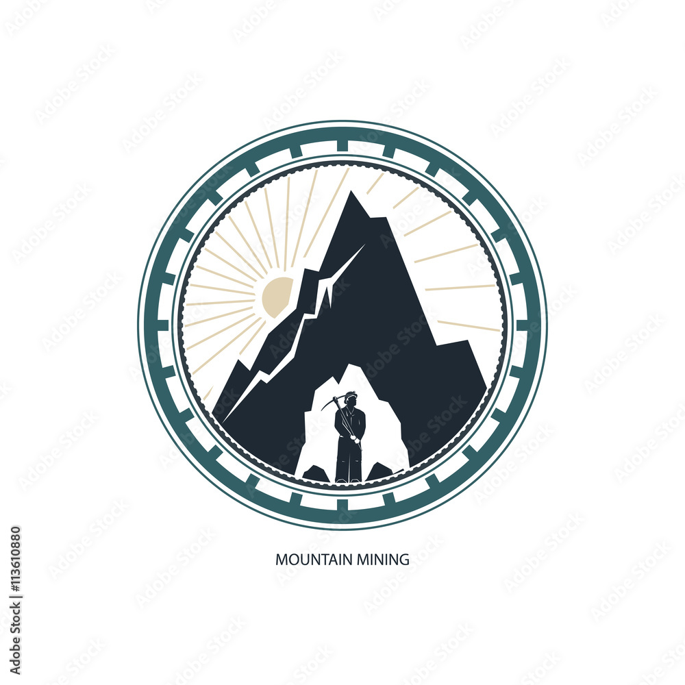 Mountain Mining, Logo Design Element, Miner against Mountains,Emblem of ...