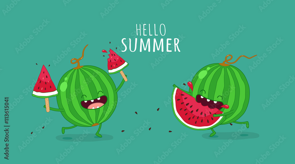 Funny watermelon eating a piece of watermelon. Hello summer. Use for ...