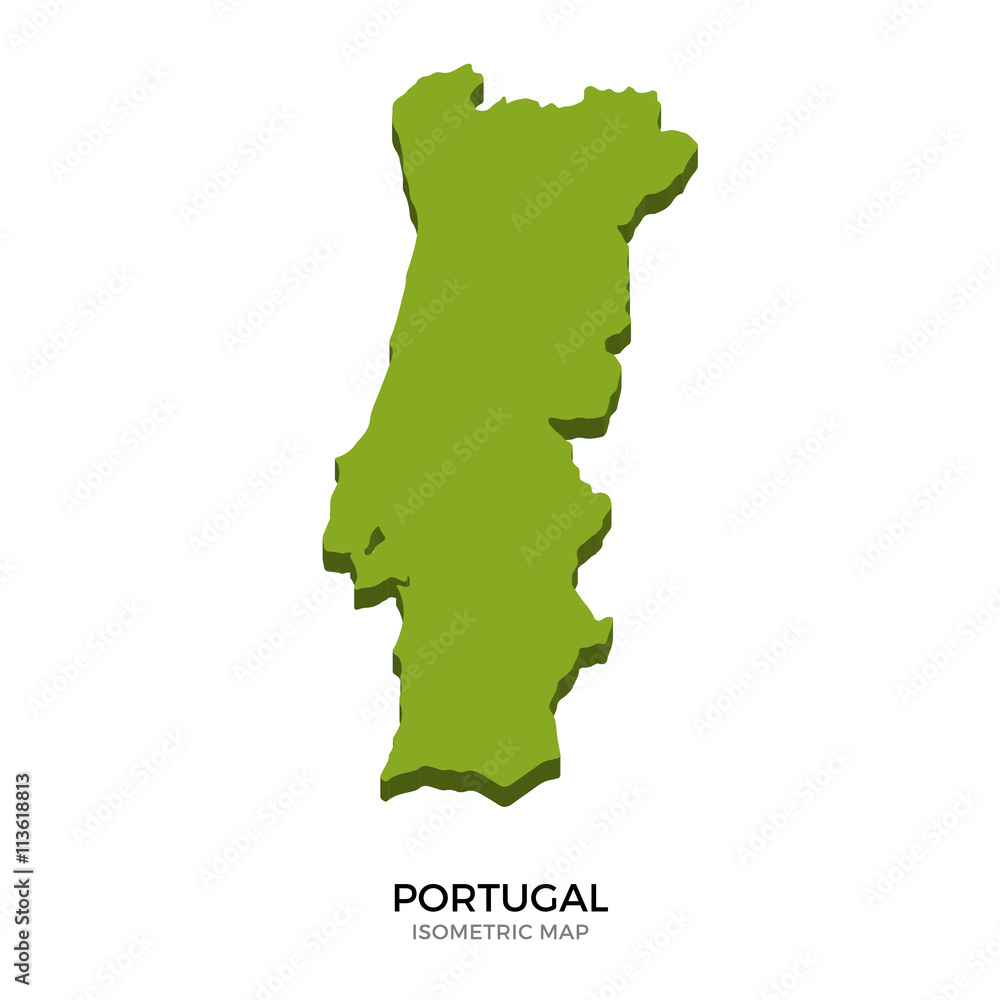 Isometric map of Portugal detailed vector illustration Stock Vector ...