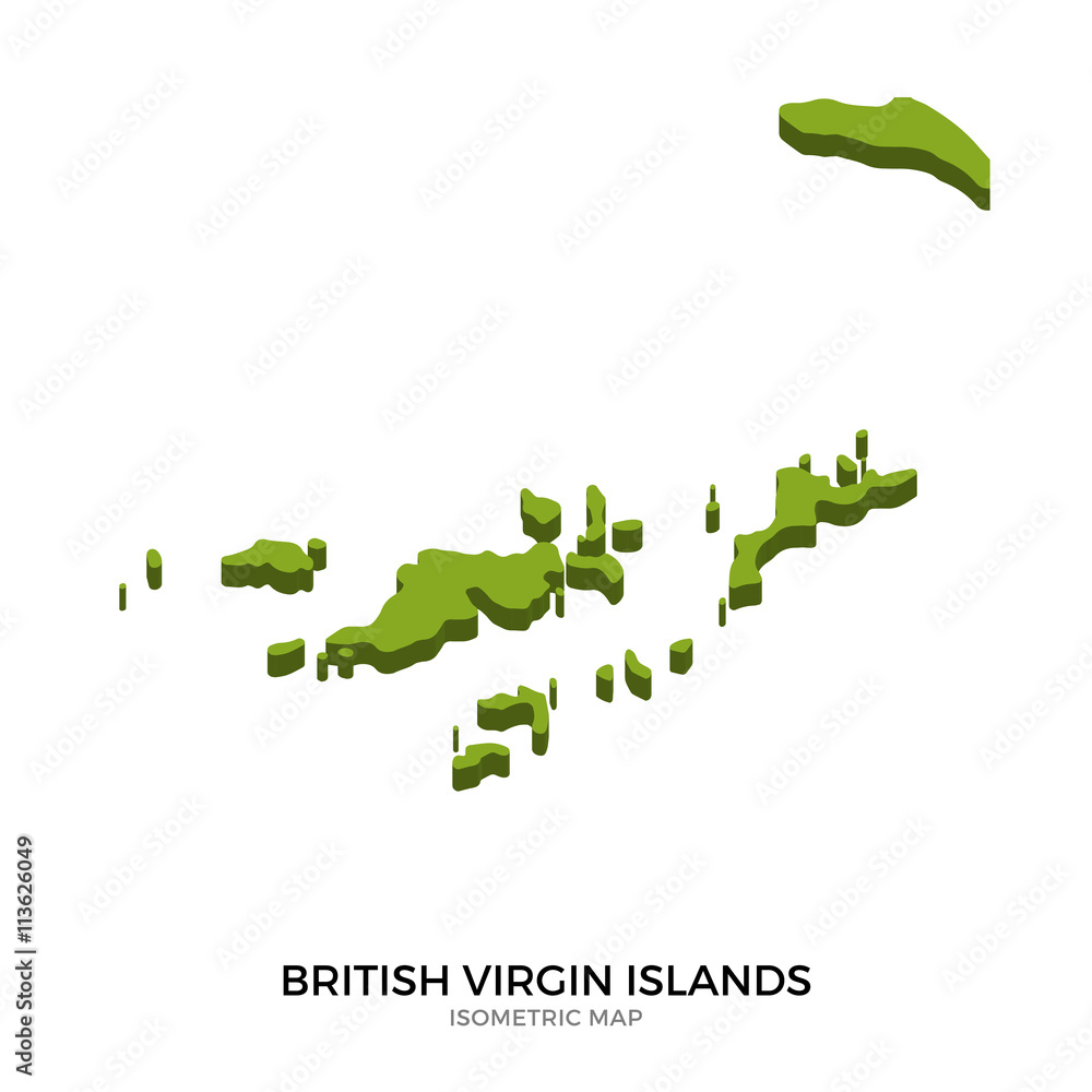 Isometric map of British Virgin Islands detailed vector illustration ...