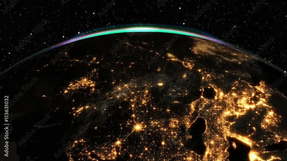 Highly detailed epic sunrise over world skyline. Planet earth Europe ...