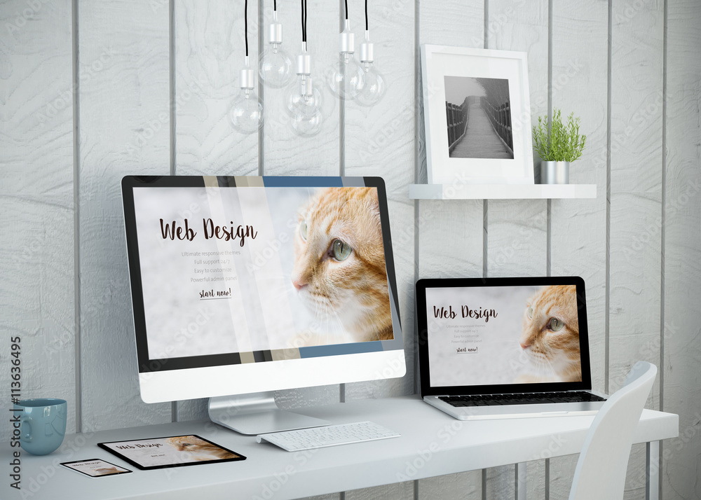 Modern Computer Screen with a Website Sketch ภาพถ่ายสต็อก | Adobe Stock