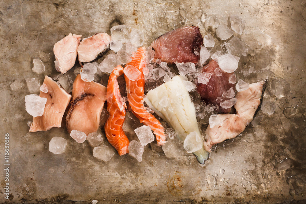 Cod fish, tuna fish, salmon fish, albacore fish, emperor fish, hake ...