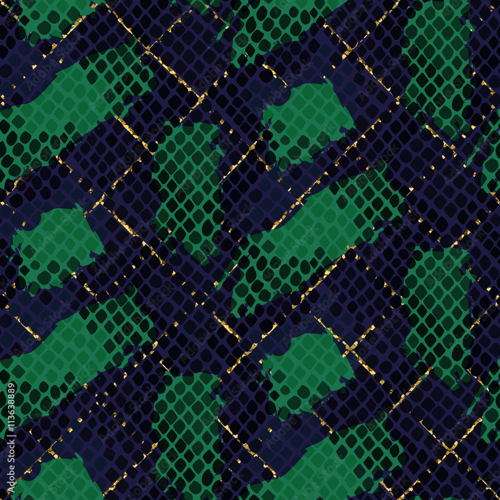 Snake skin green seamless vector texture. Blue and green tone colors ...