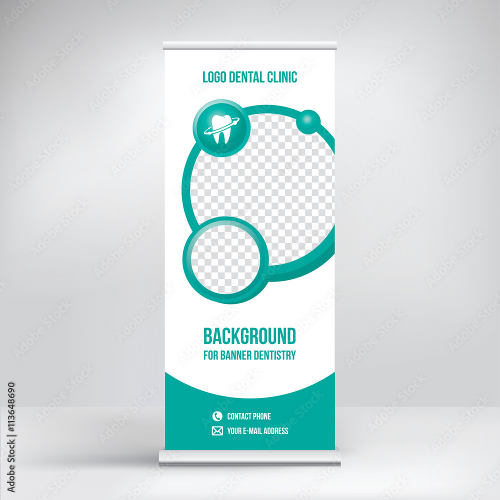 Roll-up banner for the dental clinic, graphic design background Stock ...