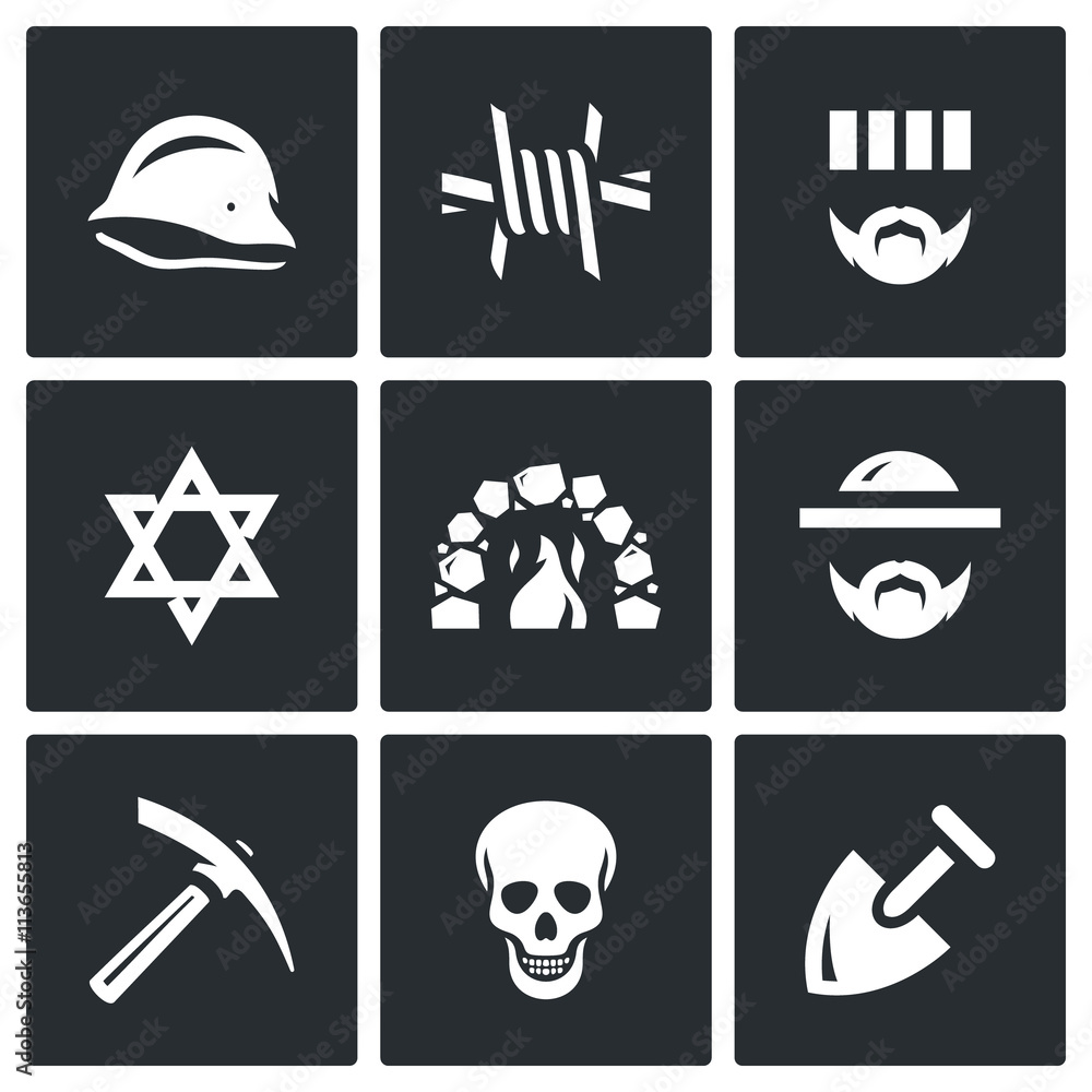 Vector Set of Concentration Camp Icons. German helmet, Barbed Wire ...