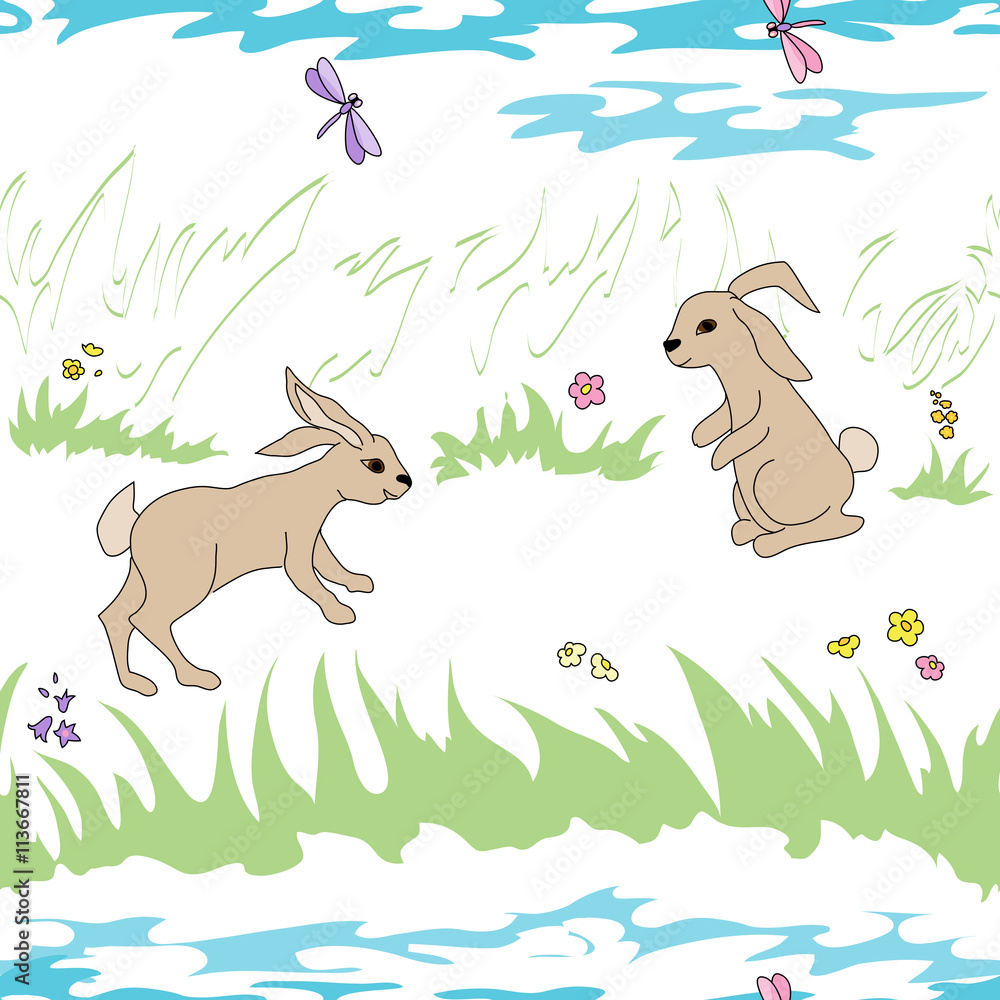 Seamless texture with rabbits Stock Vector | Adobe Stock