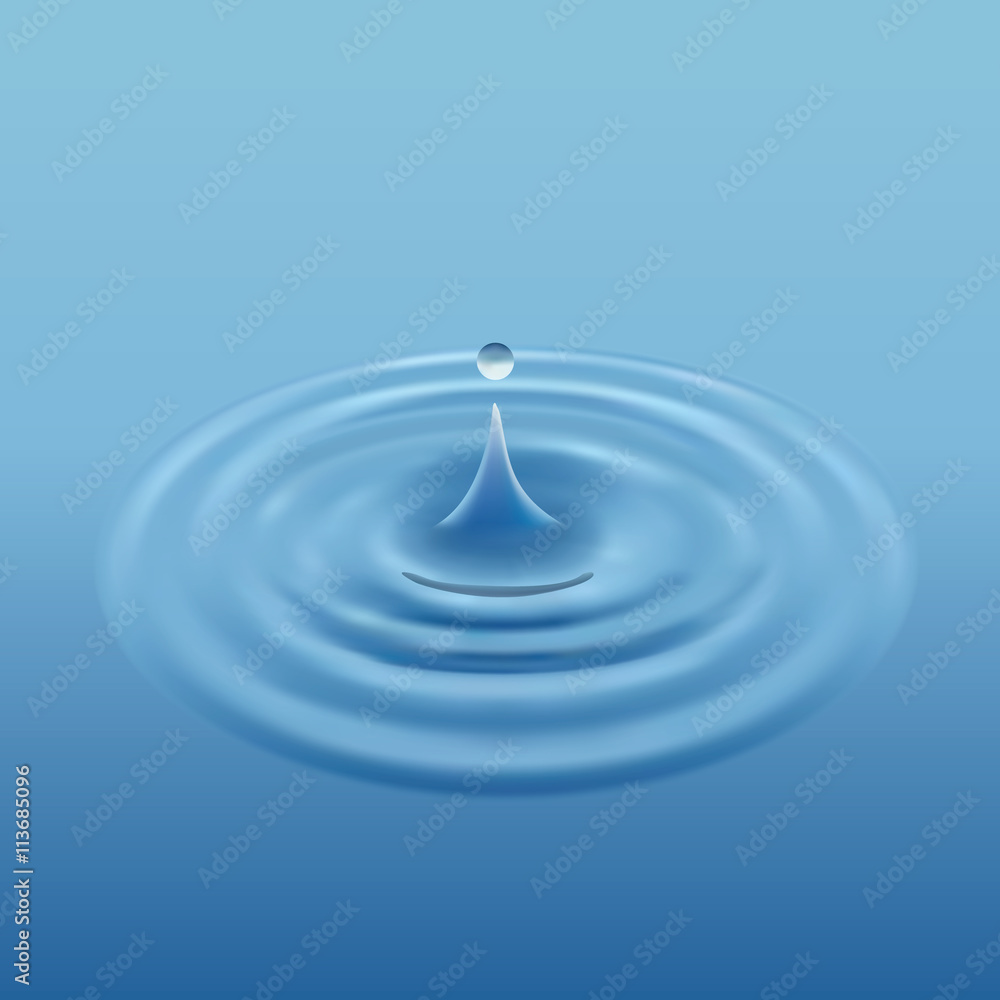 Water drop isolated. 3d illustration. Blue splash ripple vector ...