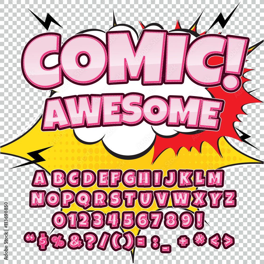 Creative high detail comic font. Alphabet in the style of comics, pop ...