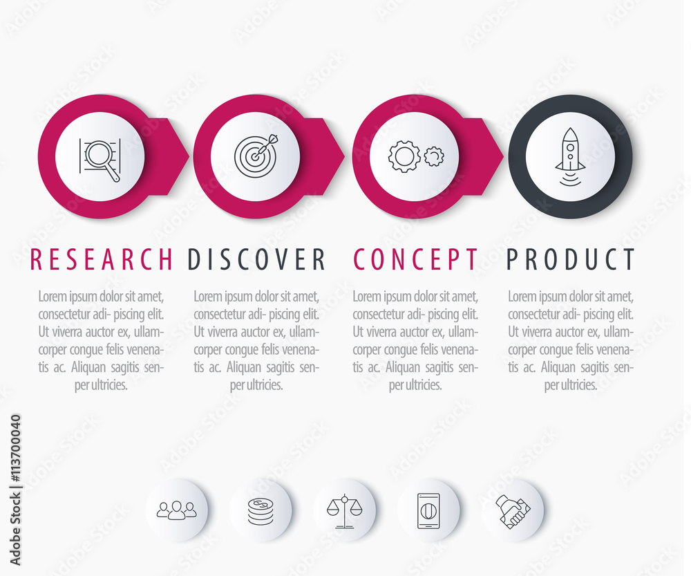 Product development, infographics elements, step labels with line icons ...