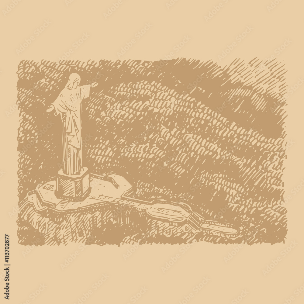 Aerial view of the Christ the Redeemer statue in Rio de Janeiro, Brazil ...